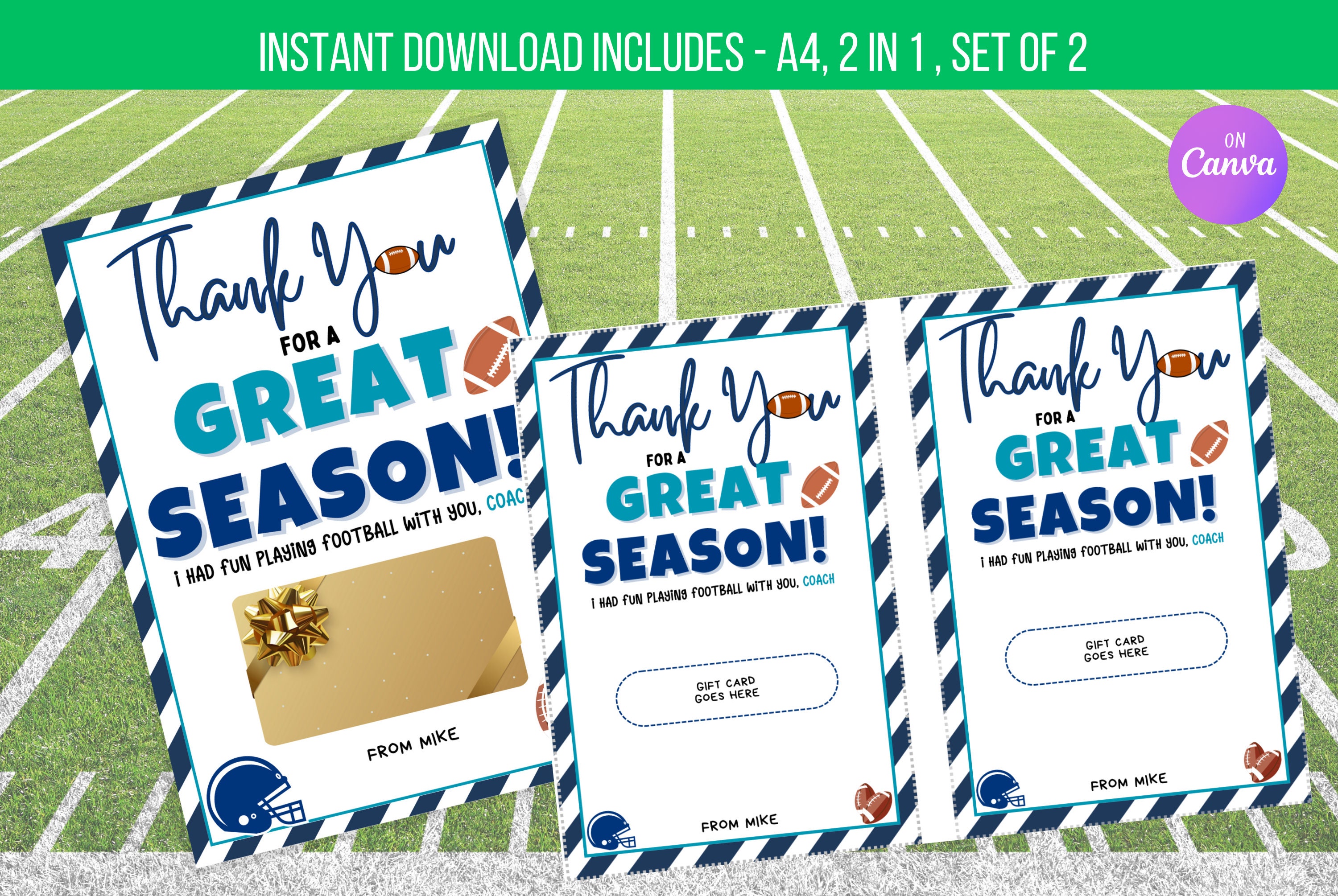 EDITABLE Football Coach Appreciation Gift Card Printable - Etsy
