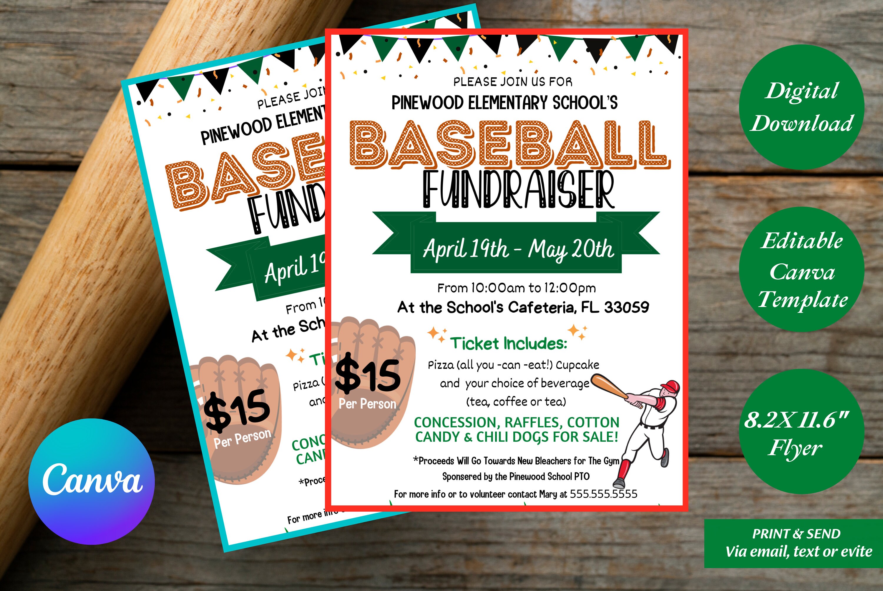 EDITABLE Baseballs Fundraiser Flyer Template Charity Non - Etsy