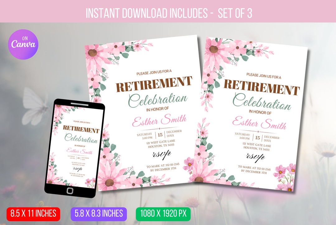 EDITABLE Retirement Celebration Template Modern Retirement Party Invite ...