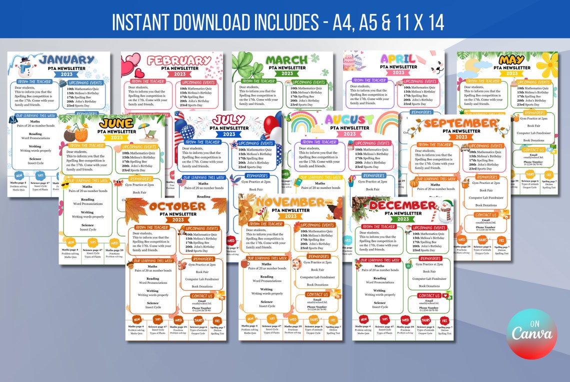 EDITABLE Monthly Newsletter Template Set, Classroom Printable Handout ...