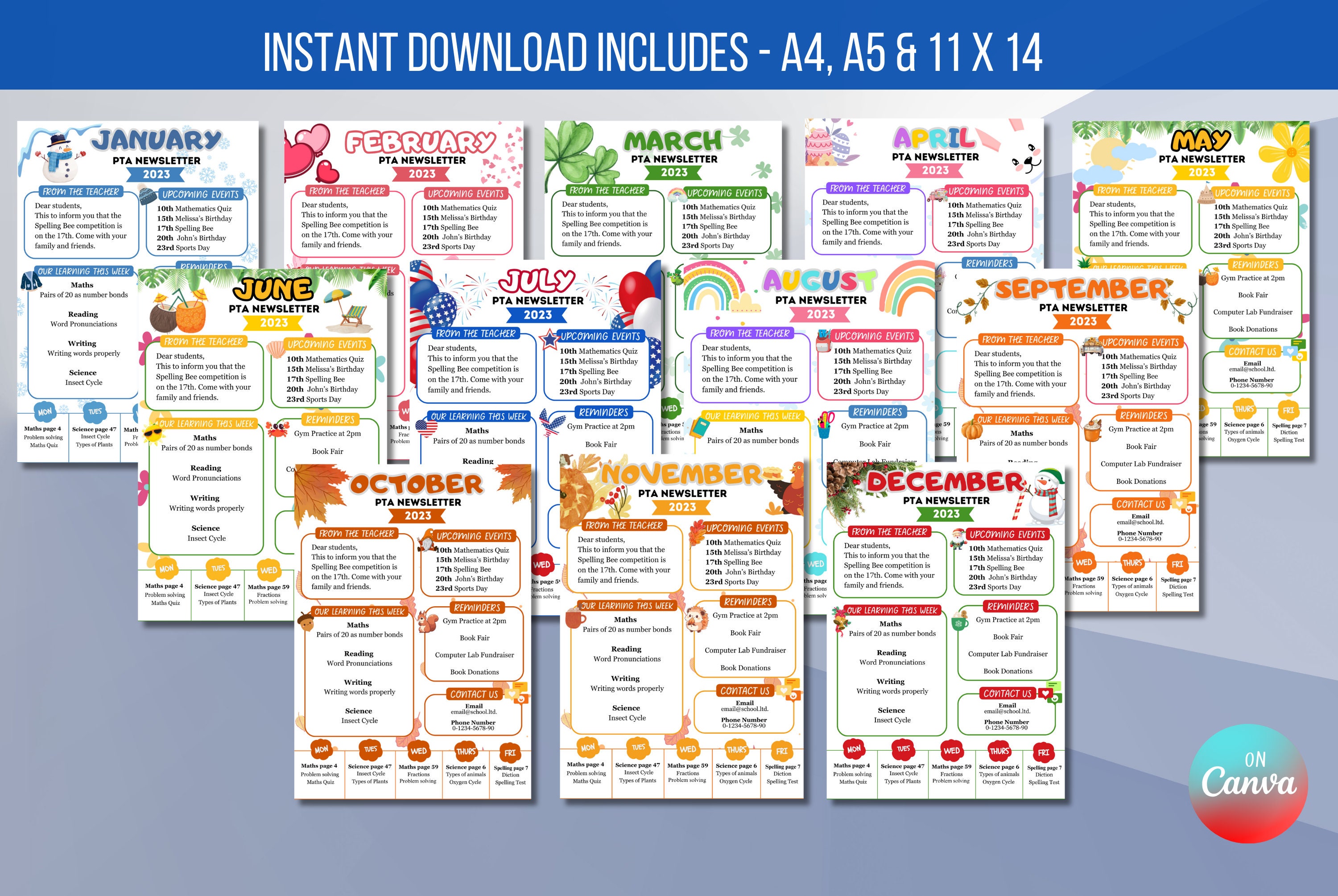 EDITABLE Monthly Newsletter Template Set Classroom Printable - Etsy ...
