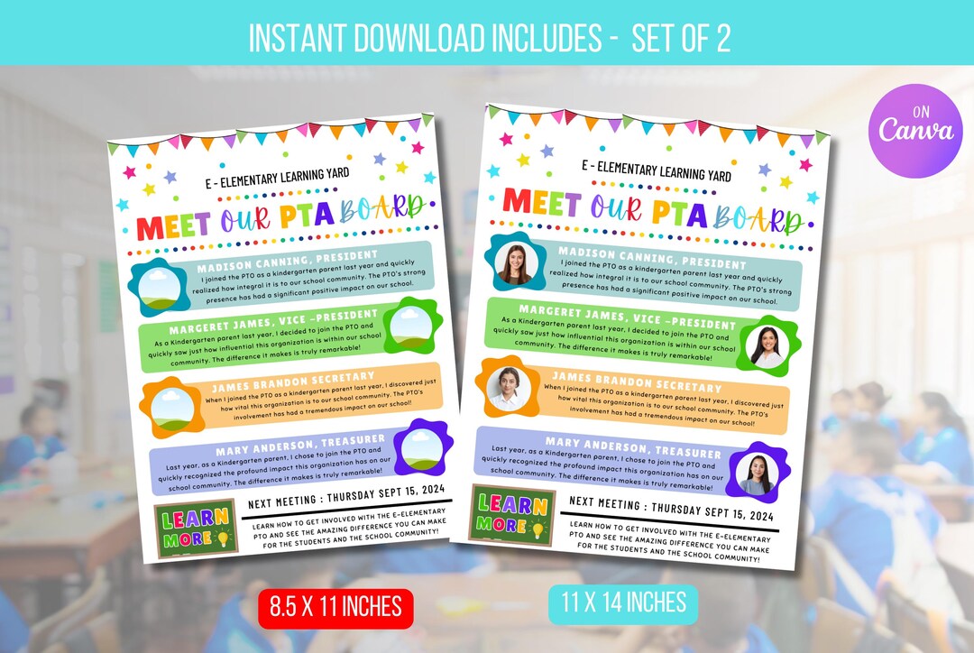 EDITABLE Meet the PTA Board Flyer, Volunteer Board Introductions, Meet ...