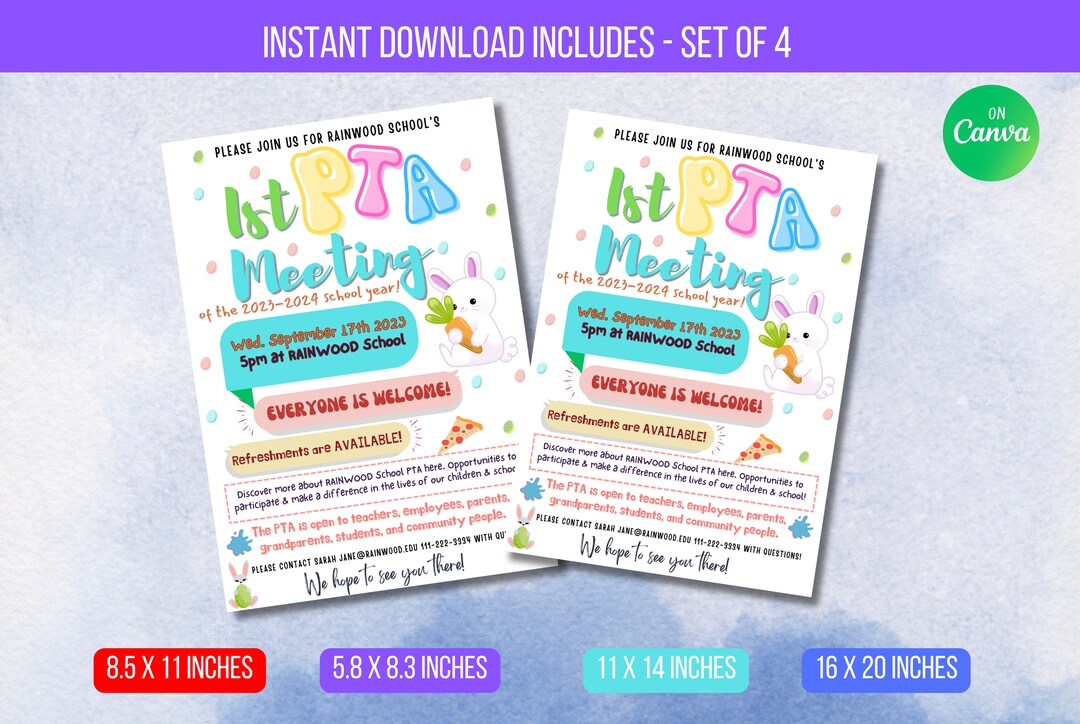 EDITABLE PTA Meeting Handout Flyer, School Information Meeting Flyer ...