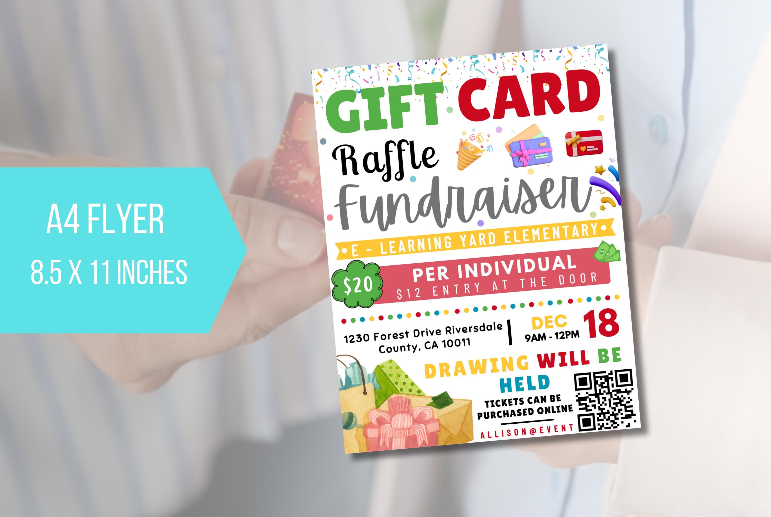 EDITABLE Gift Card Raffle Fundraiser Flyer, Raffle Fundraiser, Cash ...