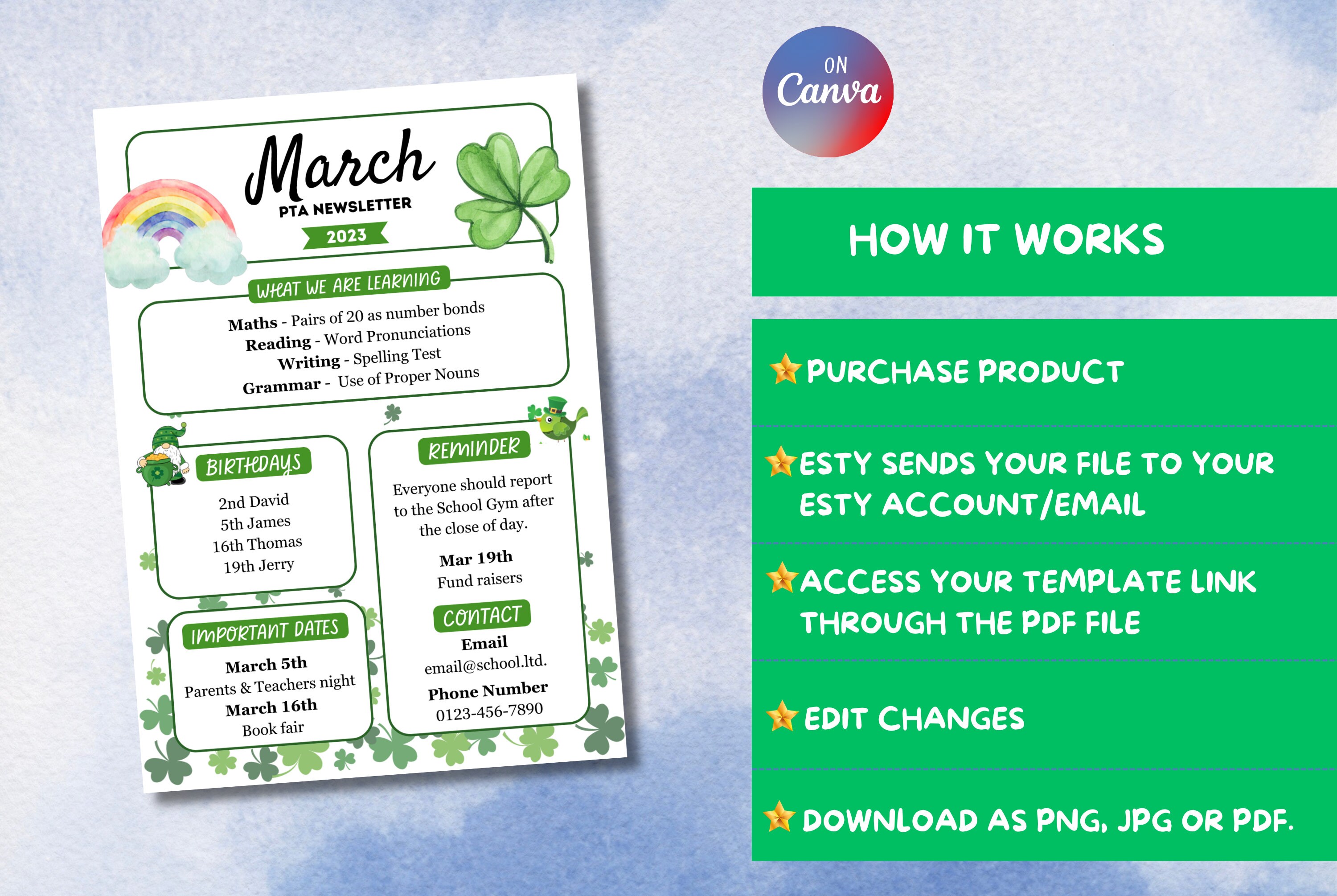 EDITABLE March Newsletter Template, Classroom Printable Handout Flyer ...