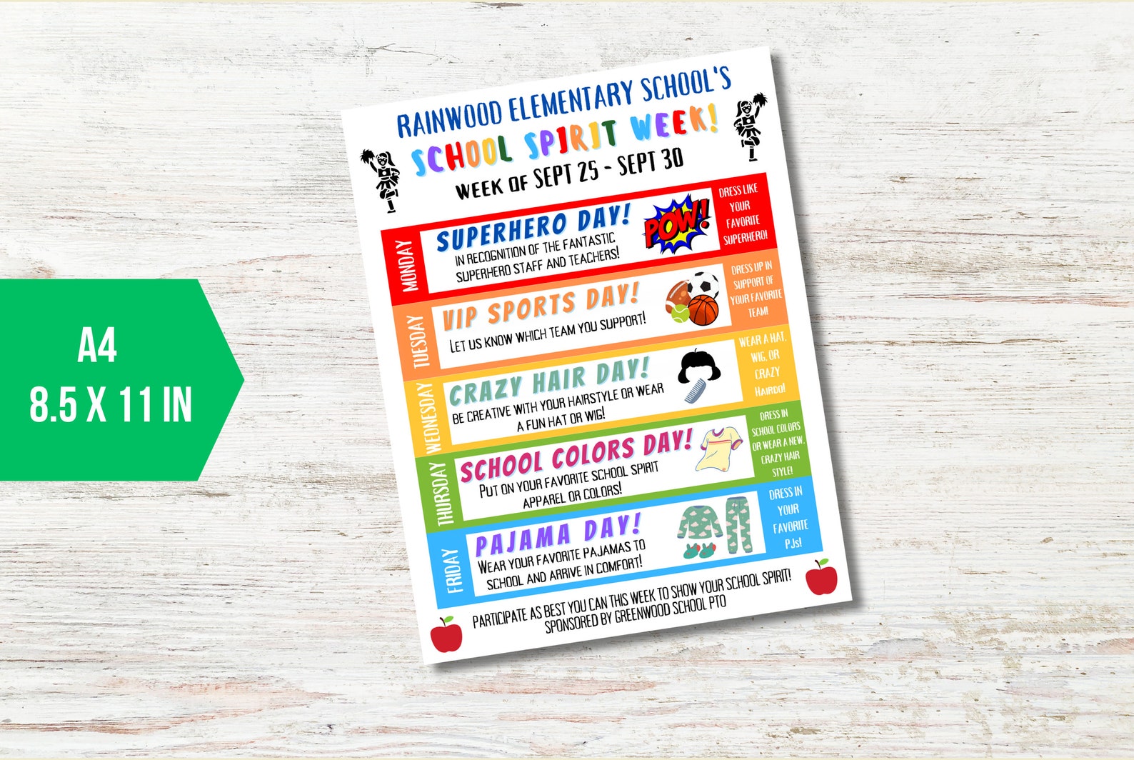 Spirit Week Template, Spirit Week Schedule, School Spirit Week, Spirit ...