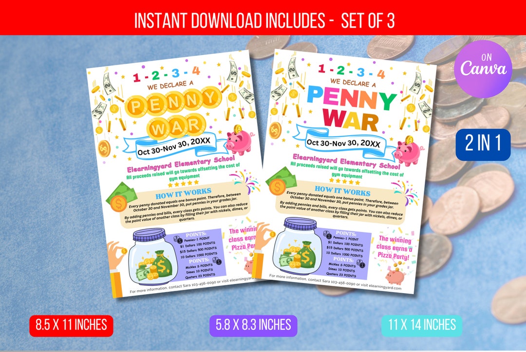 EDITABLE Penny War Fundraiser Flyer, Printable School Fundraiser Event ...