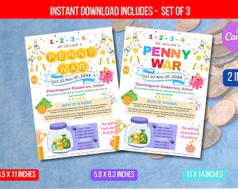Penny War Fundraiser Flyer, Printable School Fundraiser Event ...