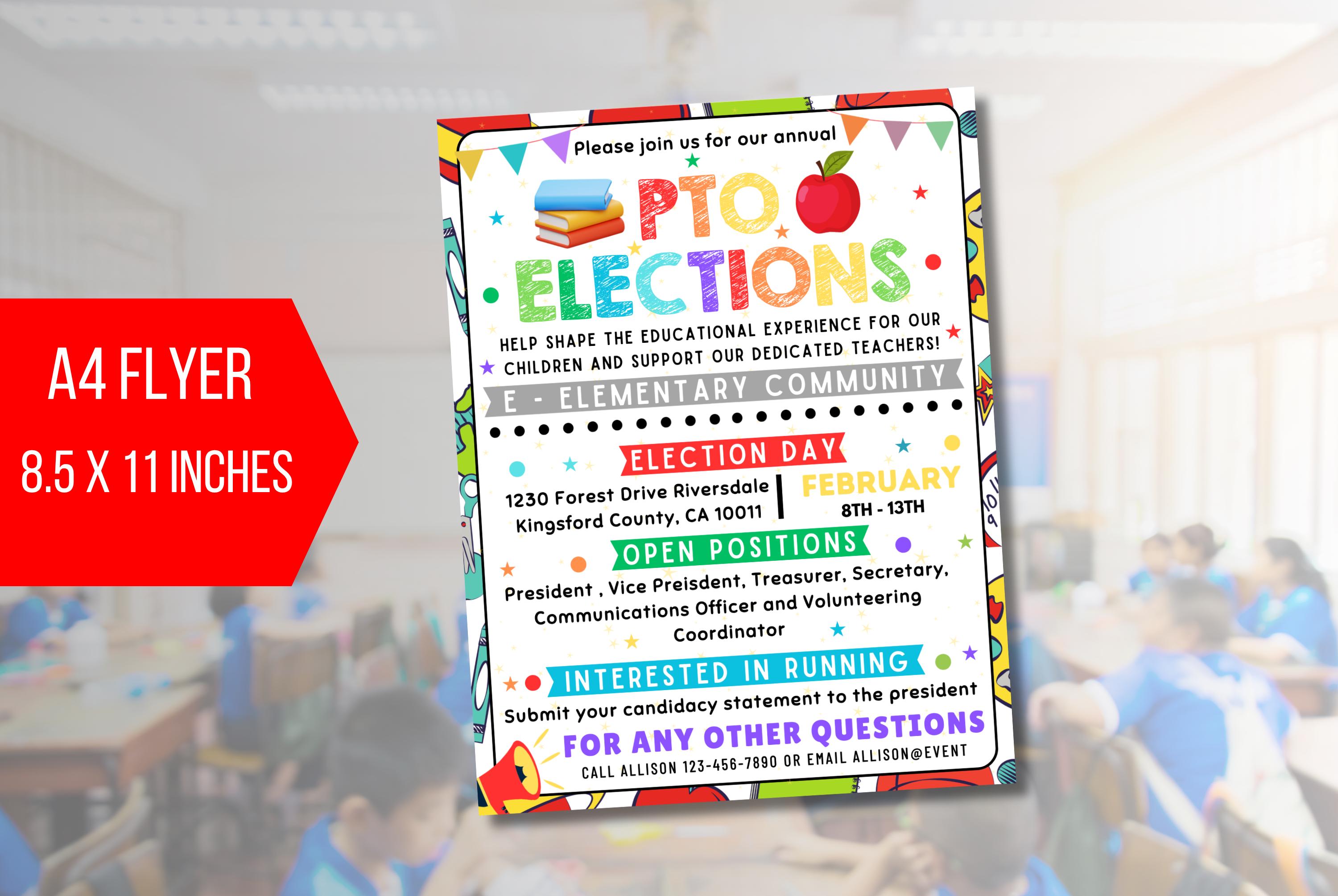 EDITABLE PTO Election Volunteer Board Member Flyer, School Board PTO ...