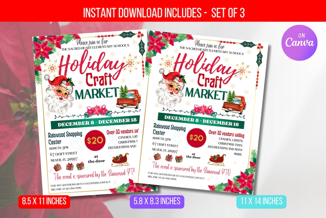EDITABLE Holiday Market Event Flyer, School Community Fundraiser Invite ...