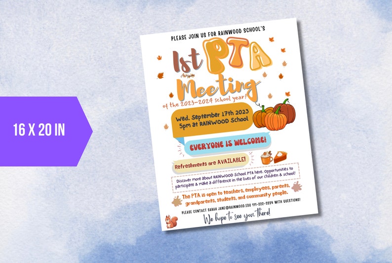 EDITABLE PTA Meeting Handout Flyer School Information Meeting - Etsy
