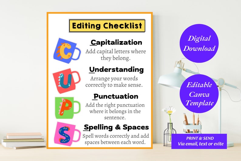 CUPS Editing Writing Strategy Checklist Poster English - Etsy