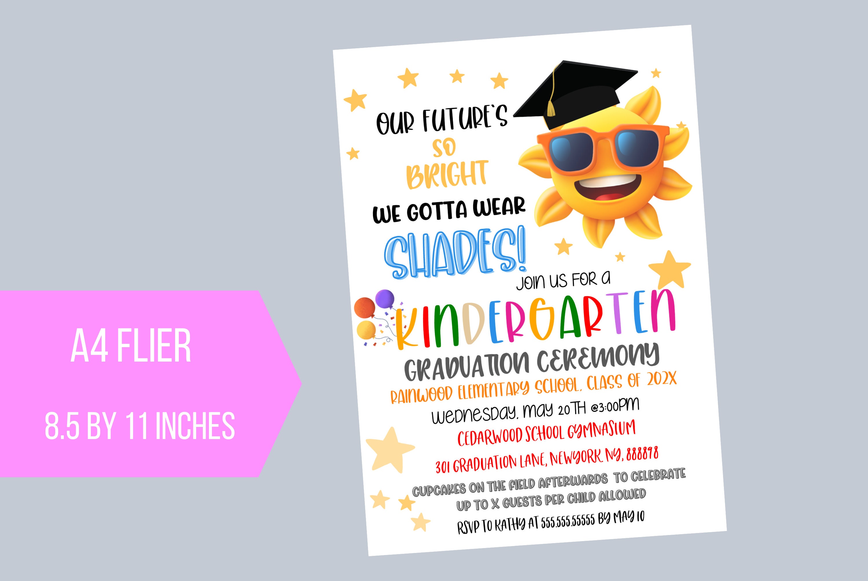 EDITABLE Kindergarten Graduation Invitation Preschool Pre K - Etsy