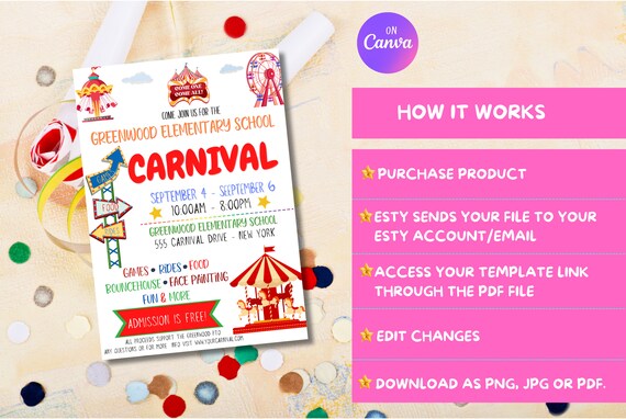 Editable Carnival Flyer Printable Pta Pto Flyer School Etsy