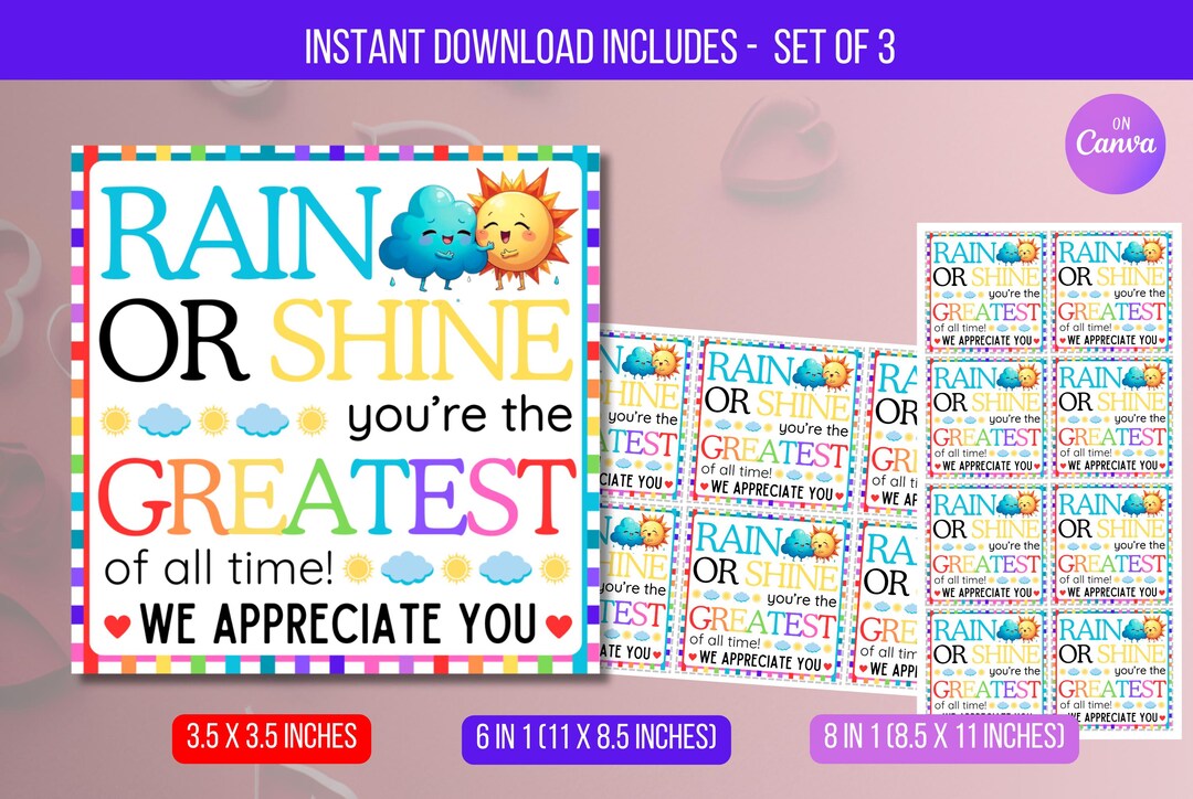 EDITABLE Rain or Shine You're the Greatest, Umbrella Gift Tag, Teacher ...