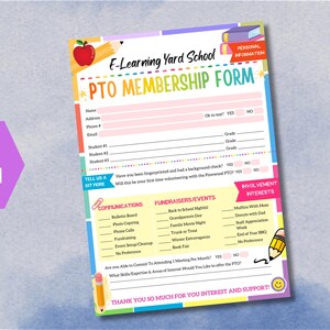 EDITABLE PTO PTA Membership Form, Pto/pta Parent Volunteer Sign up Form ...