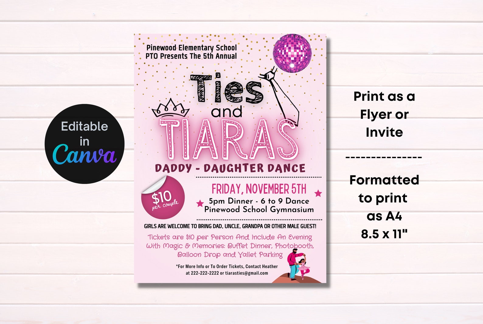 Printable Daddy Daughter Dance Set School Dance Flyer Party Invitation ...