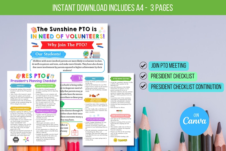 EDITABLE PTO Bundle Flyer Template Newsletter Checklist - Etsy