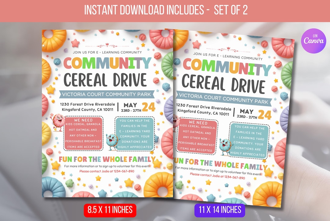 EDITABLE Community Cereal Drive Flyer, Cereal Drive Flyer, PTA PTO ...