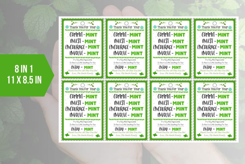 EDITABLE Thank You Mint Tags, Thank You for Your Commitment Gift ...