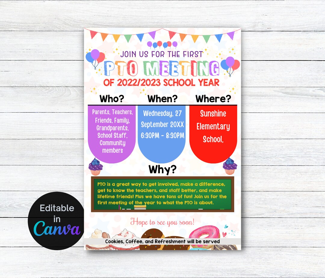 Printable/editable PTO PTA Meeting Flyer, School PTO Meeting Flyer ...