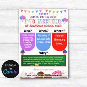 Printable/editable PTO PTA Meeting Flyer, School PTO Meeting Flyer ...