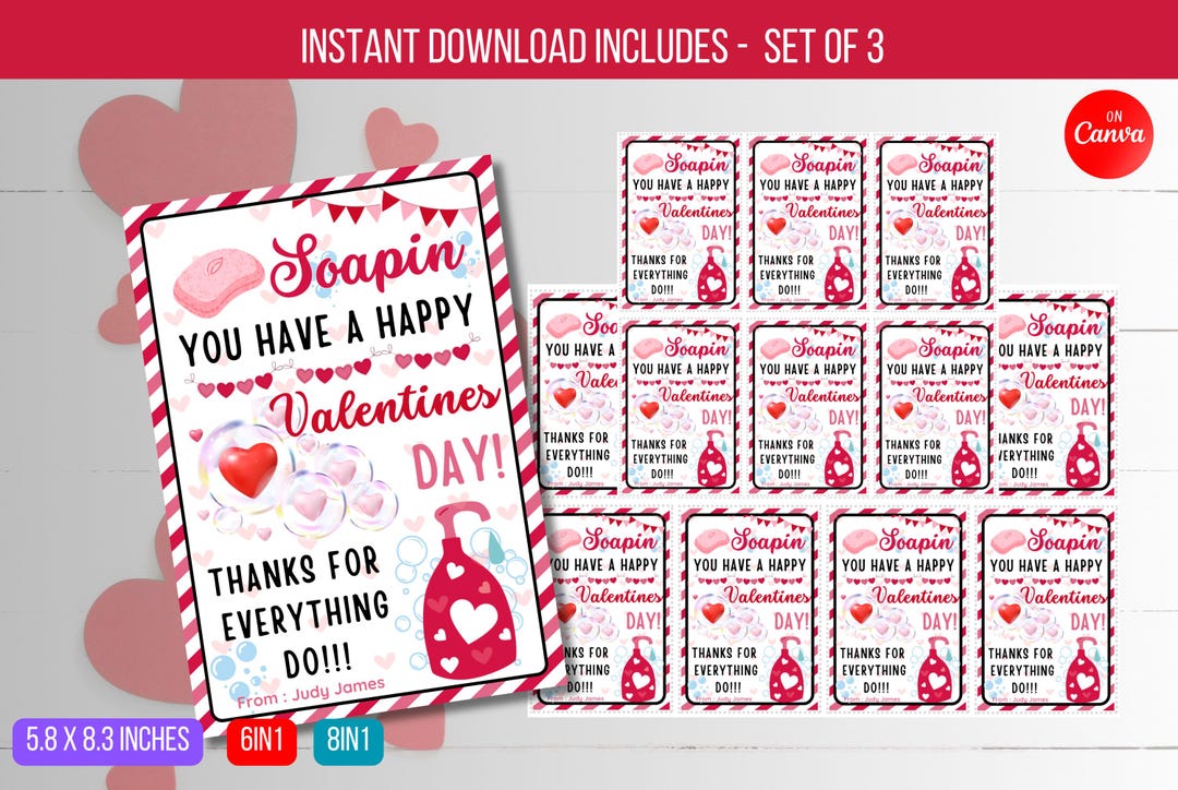 EDITABLE Valentine Soap Gift Tag, Dish Hand Teacher Staff Employee ...