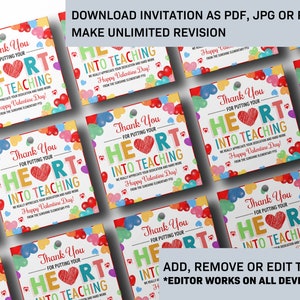 Teacher Valentine's Day Thank You Gift Tags, Gift Classroom School ...