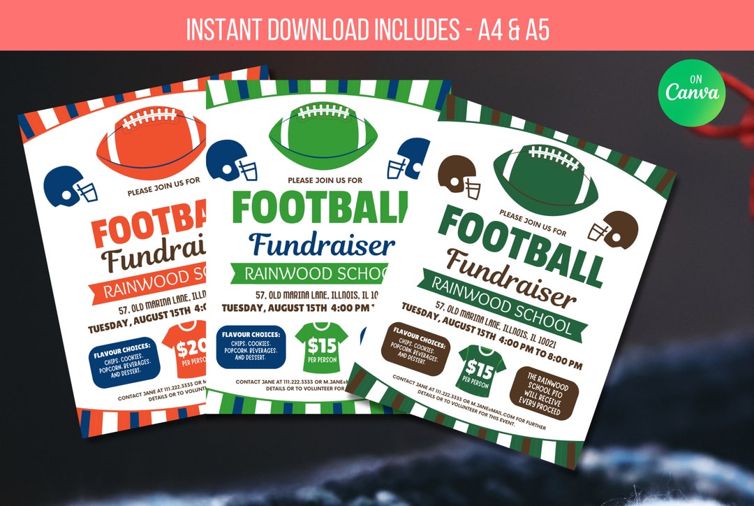 EDITABLE Football Fundraiser Flyer Template, Charity Non Profit Event ...