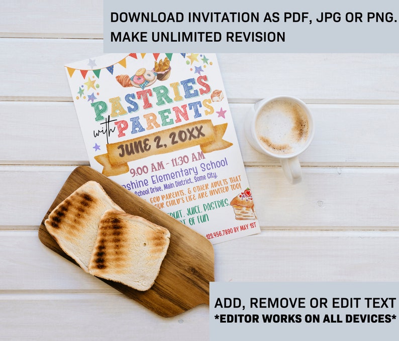 EDITABLE Pastries With Parents, PTA/PTO Breakfast School Fundraiser ...