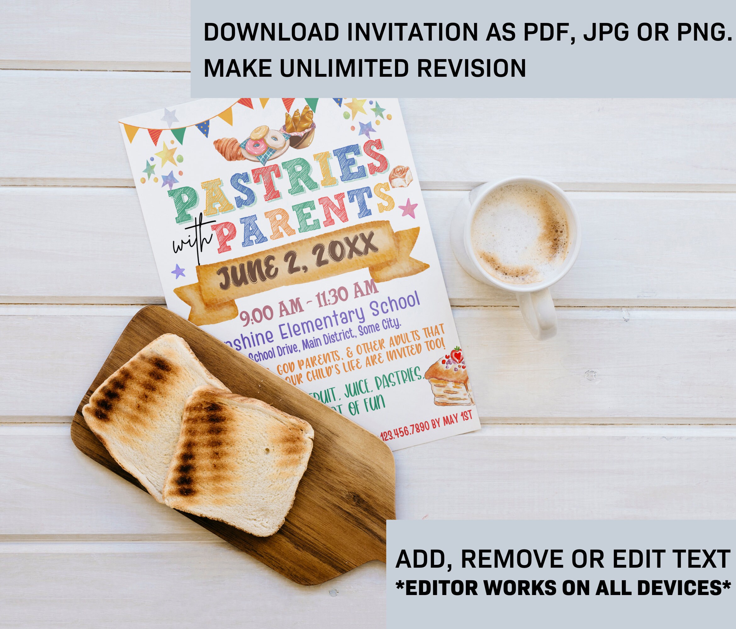 EDITABLE Pastries With Parents PTA/PTO Breakfast School - Etsy