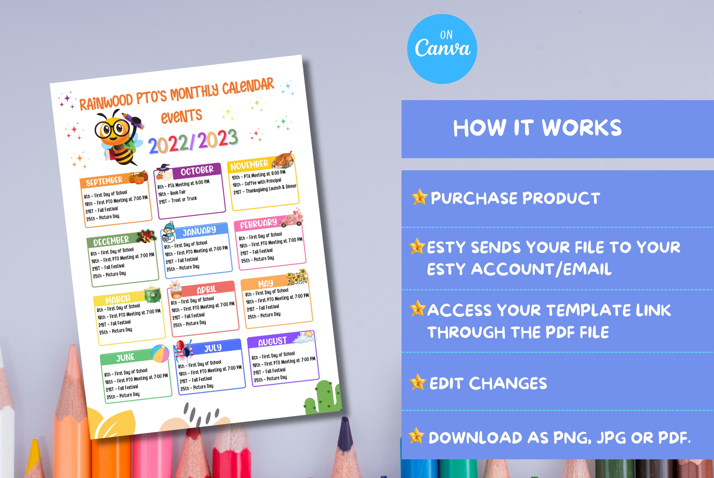 EDITABLE Monthly Event Calendar Flyer Template Year at a - Etsy