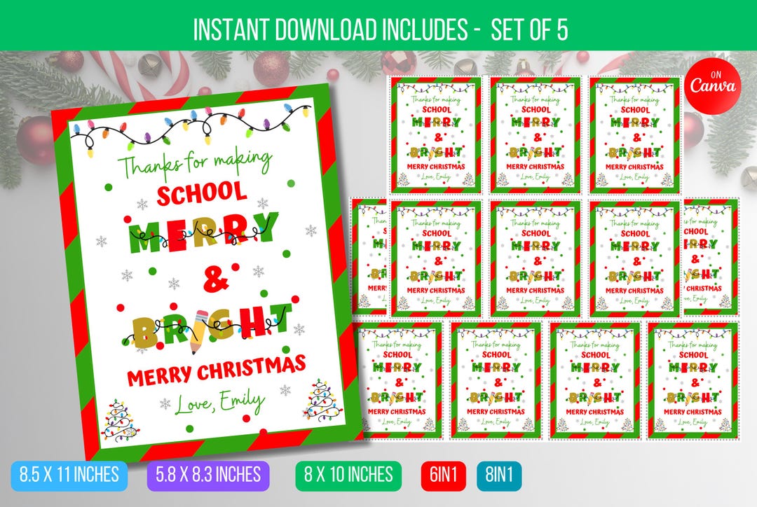 EDITABLE Merry and Bright Teacher Christmas Tag, Christmas Favor Gift ...