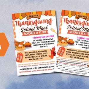 EDITABLE Thanksgiving School Meal Flyer Set, Thanksgiving Dinner Event ...