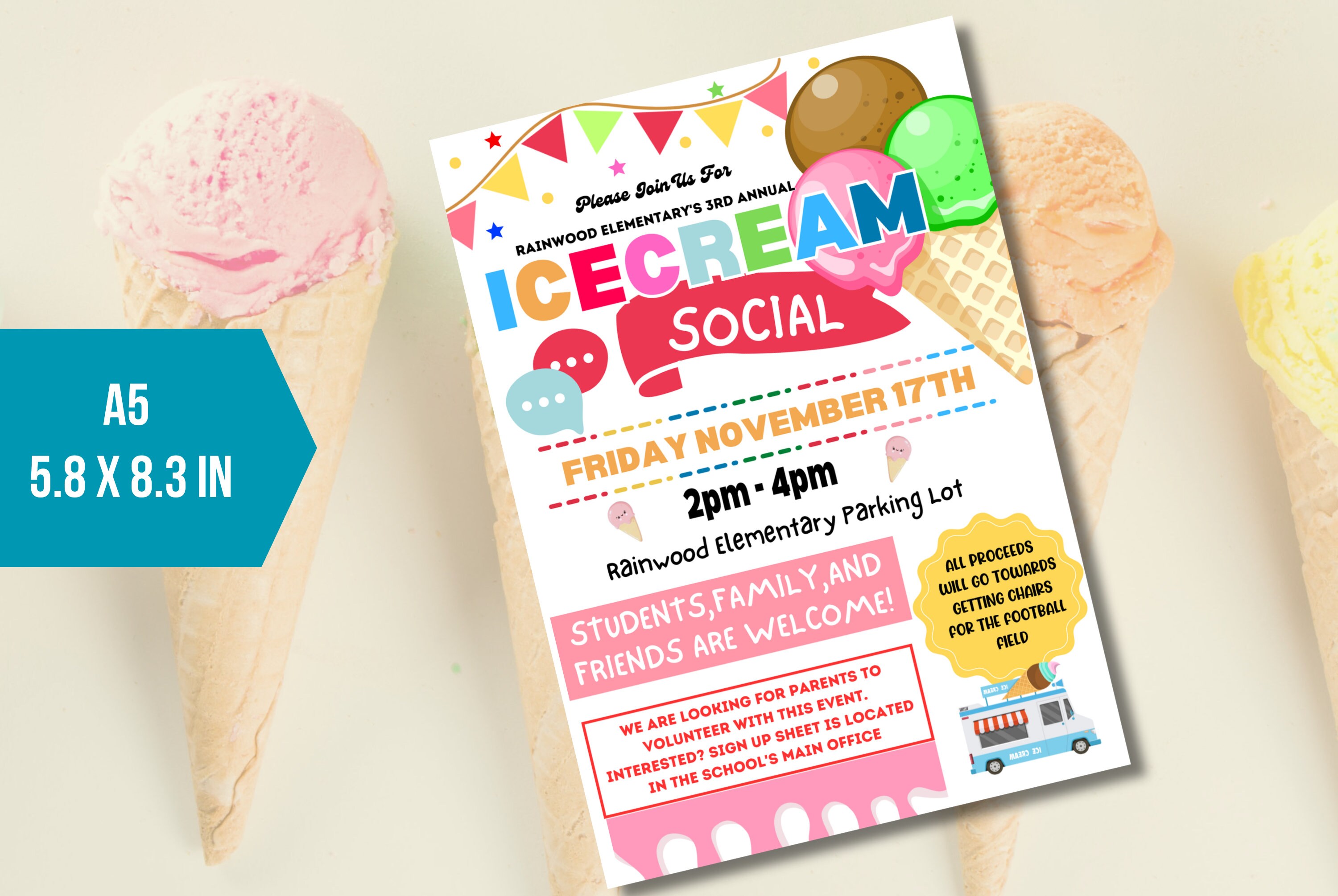 EDITABLE Ice Cream Social Flyer School Appreciation Week Ice - Etsy