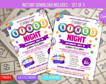 EDITABLE St. Patrick's Day Bingo Night Flyer, Printable PTA, PTO School ...