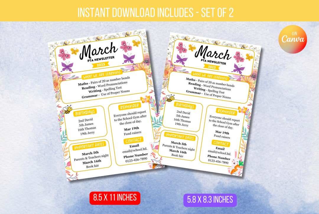 EDITABLE March Newsletter Template, Classroom Printable Handout Flyer ...