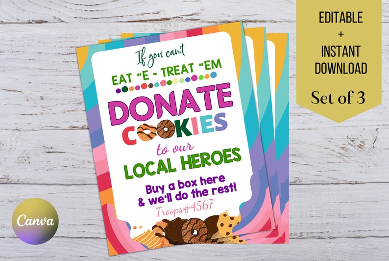 Girl Scout Cookie Donate Sign, Cookie Flyer, Cookie Sales, Editable ...