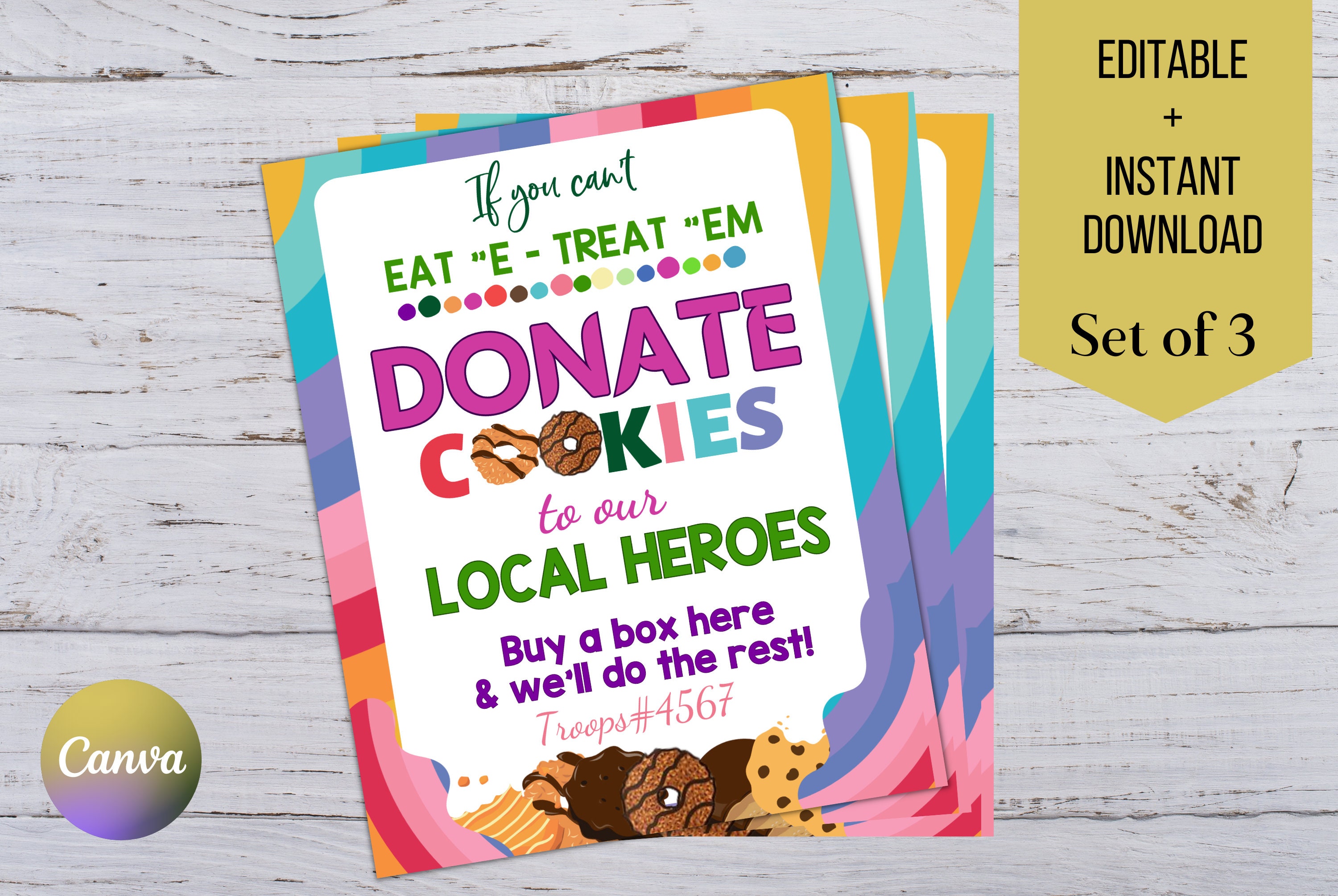 Girl Scout Cookie Donate Sign, Cookie Flyer, Cookie Sales, Editable ...