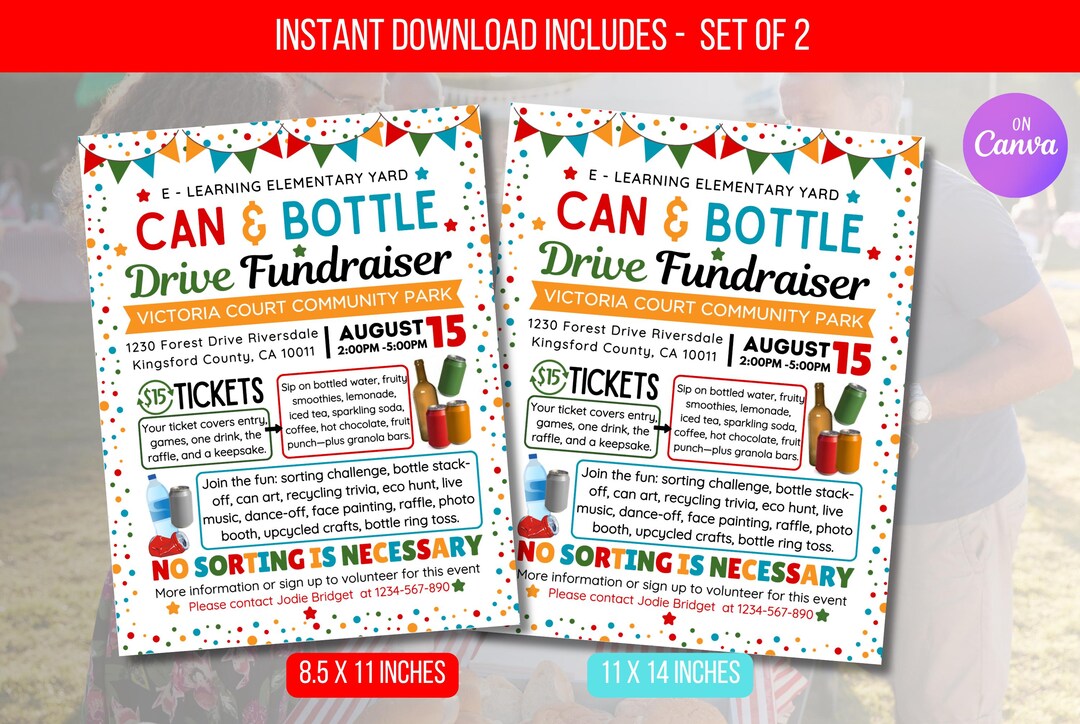 EDITABLE Can and Bottle Drive Fundraiser Flyer, PTO Charity Invitation ...