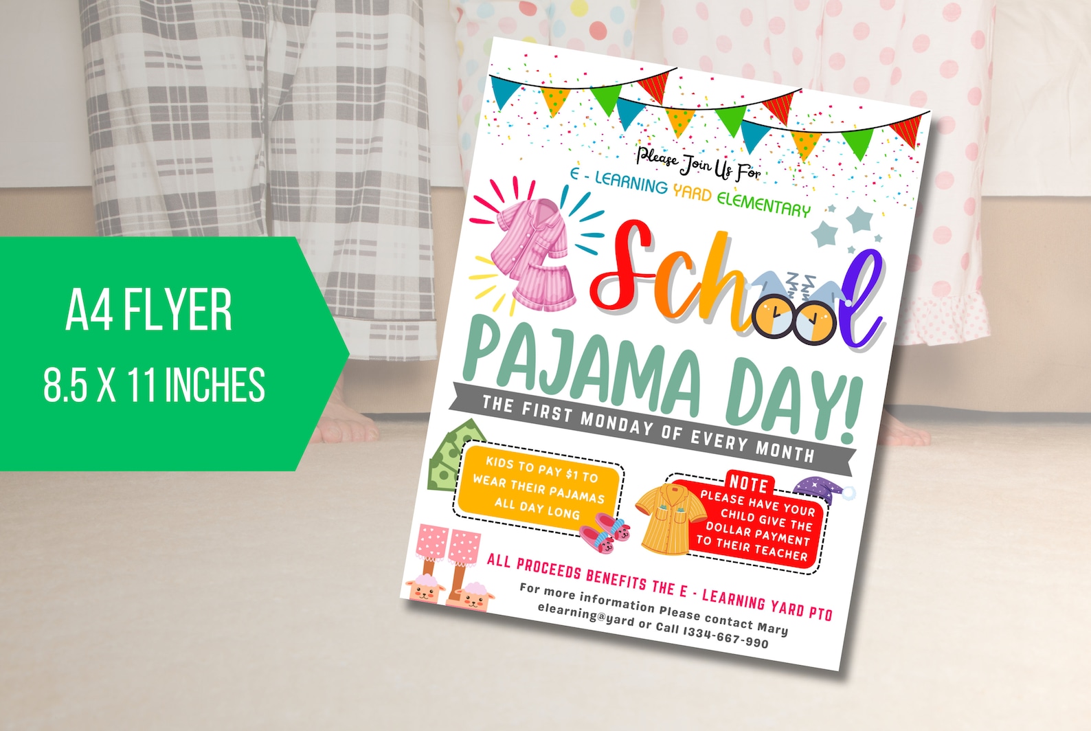 EDITABLE School Pajama Day Flyer, School Spirit Party, School ...