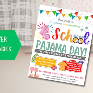 EDITABLE School Pajama Day Flyer, School Spirit Party, School ...
