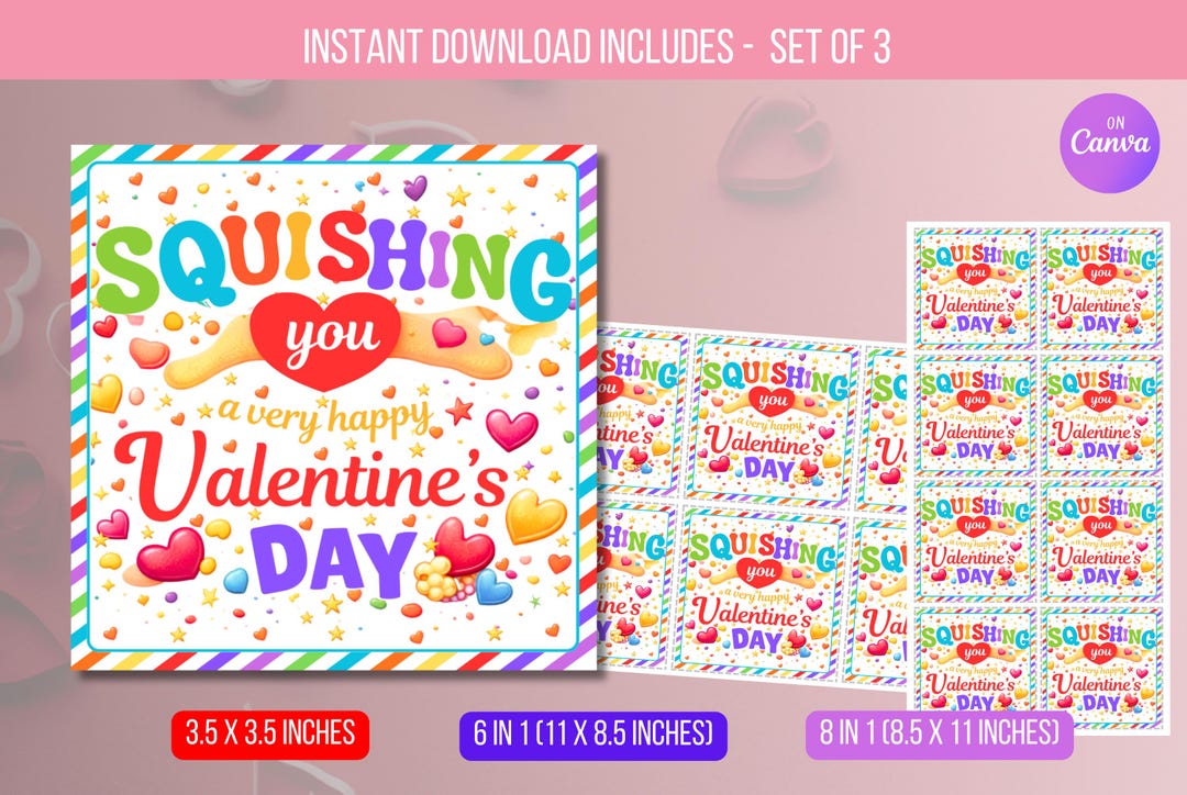 EDITABLE Squishing You Happy Valentine's Day Gift Tag, Squishing ...