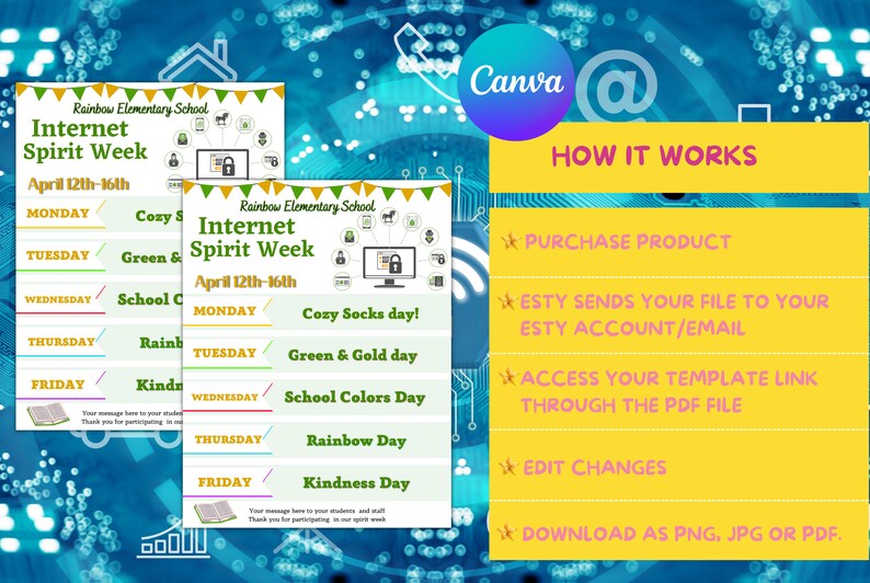 Internet Spirit Week Editable Itinerary Schedule | Printable DIY Spirit ...