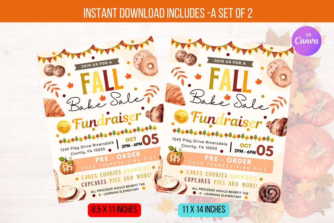 EDITABLE Fall Bake Sales Fundraiser Flyer, School Bake Sale, Church ...