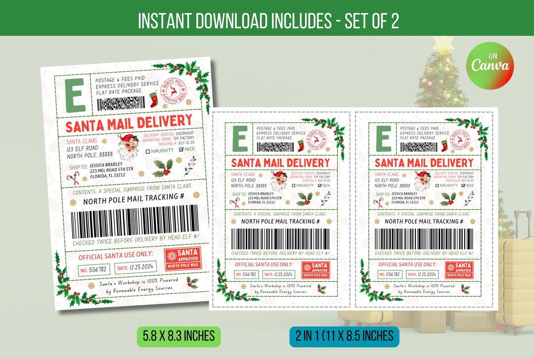 EDITABLE Santa Mail Shipping Labels, North Pole Special Delivery ...
