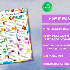 EDITABLE PTO Monthly Event Calendar Flyer Template, Year at a Glance ...