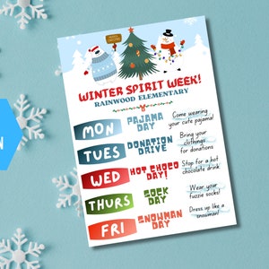 EDITABLE Winter Spirit Week Schedule Flyer Template Printable Spirit ...
