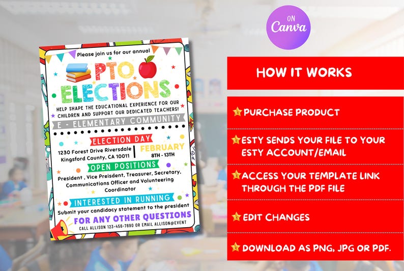 EDITABLE PTO Election Volunteer Board Member Flyer, School Board PTO ...