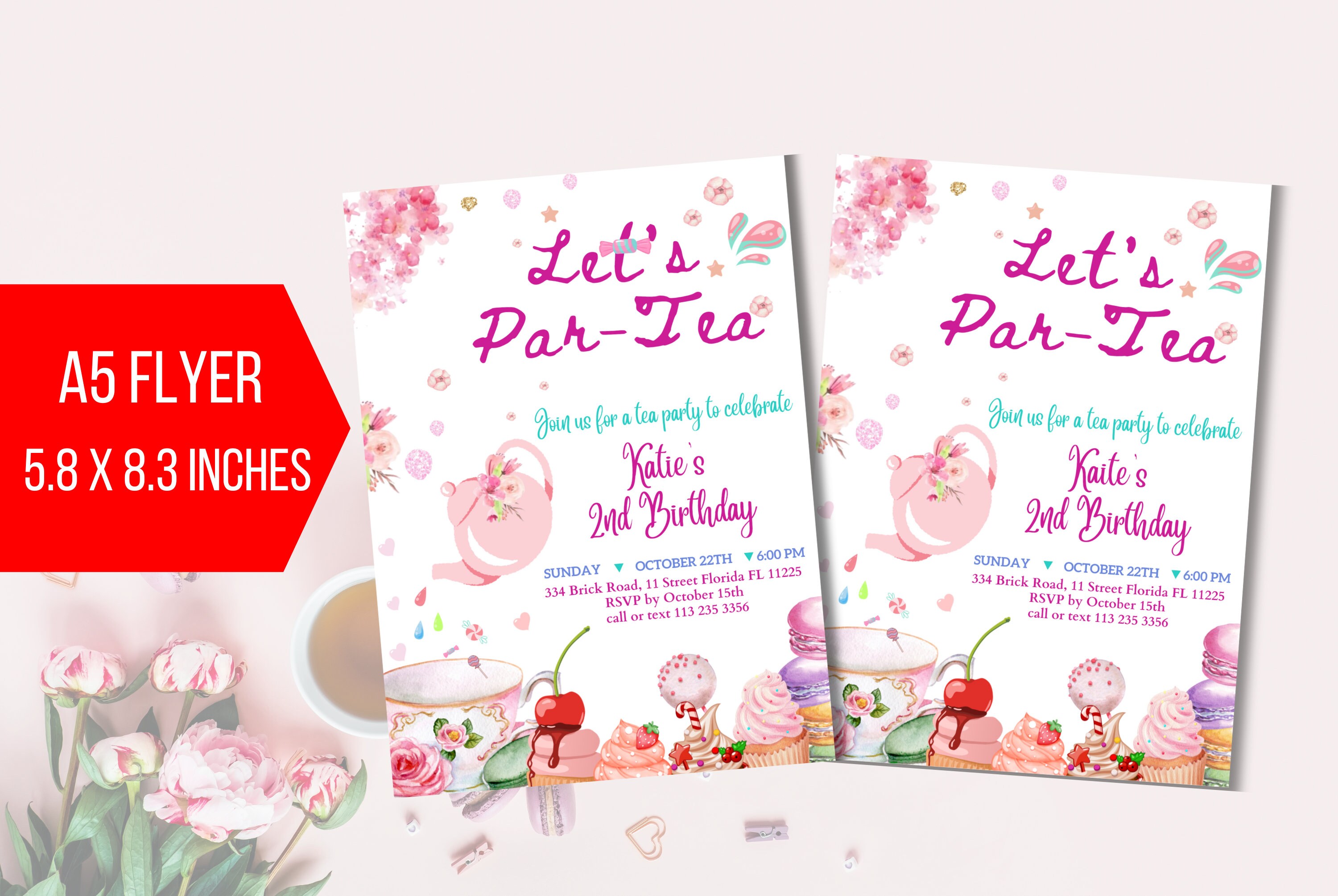 EDITABLE Lets Par-tea Birthday Invitation Birthday Tea Party - Etsy